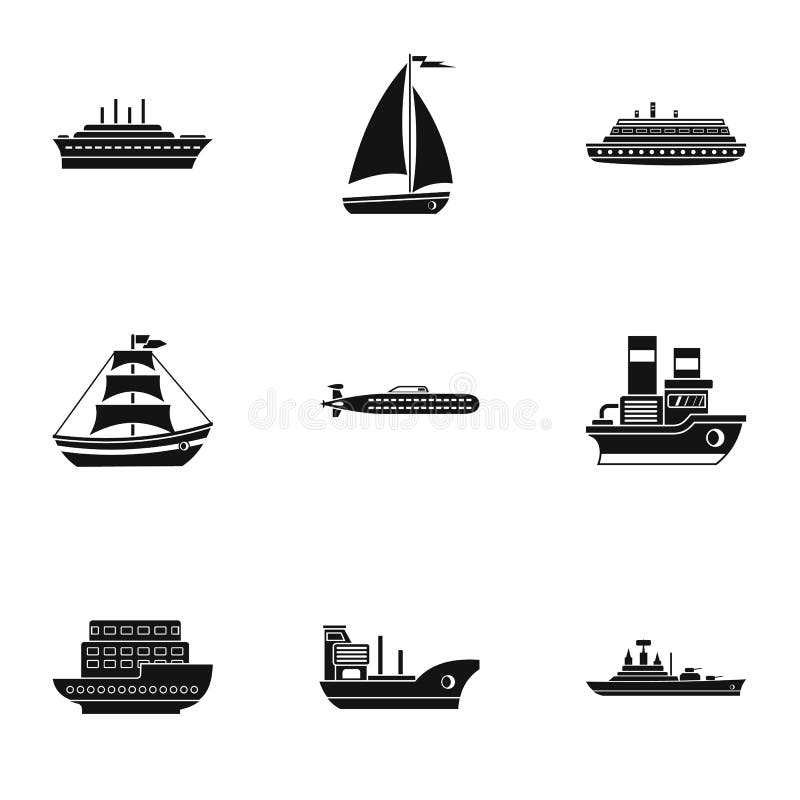 Ship Icons Set, Simple Style Stock Vector - Illustration of river ...