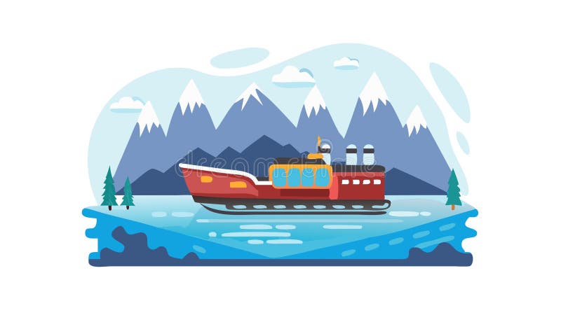 Ship in Icy Waters, Arctic Exploration and Transport, Vector Design ...