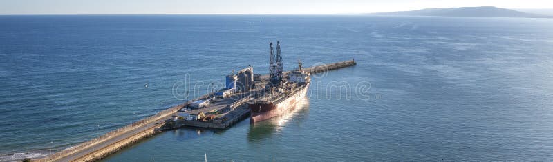Ship of the Industrial Port. Panoramic View from a Drone Stock Photo ...