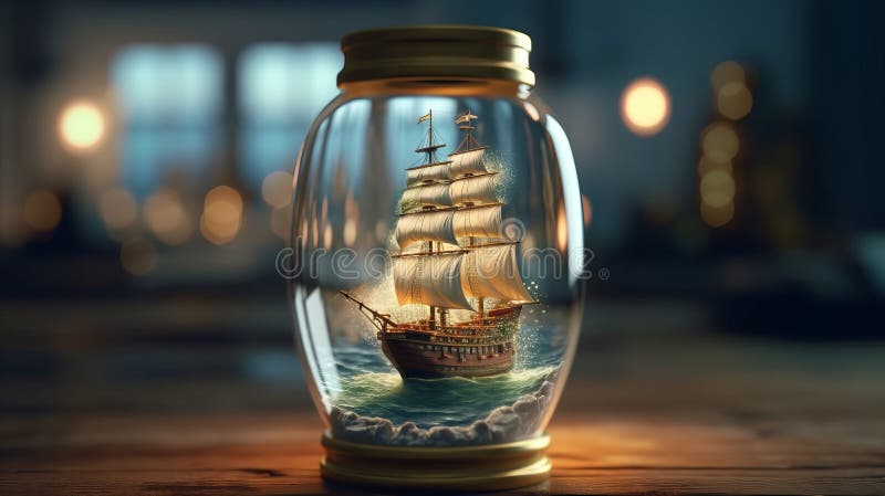 Ship Inside a Glass Bottle. Generative AI Stock Illustration ...
