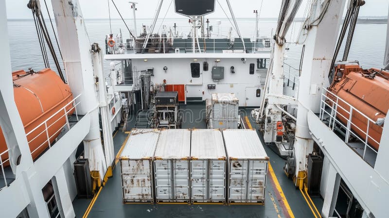 A Ship with a Large Orange Container on the Side Stock Illustration ...