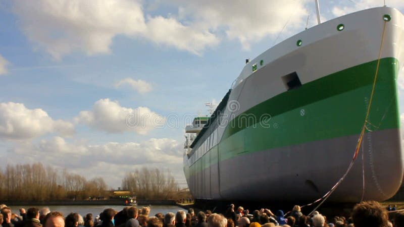 Ship Launch stock video. Video of green, metal, vessel - 35431276