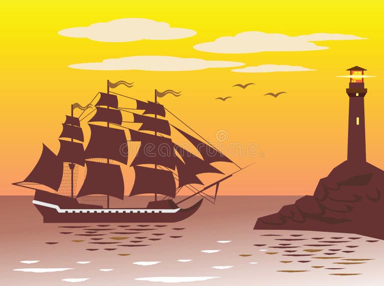 Ship at the lighthouse stock vector. Illustration of battleship - 2684572