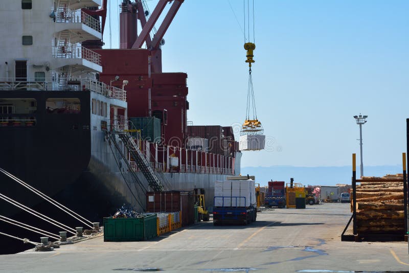 Ship loading at the dock stock photo. Image of forwarding - 45892314