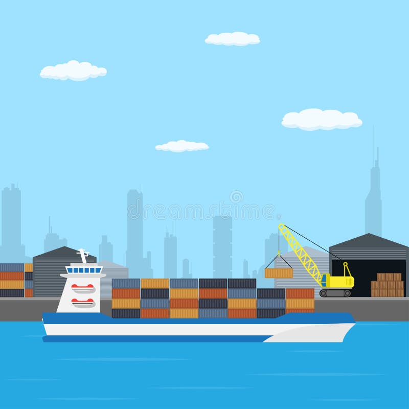 Ship loading stock vector. Illustration of deliver, jetty - 48049935
