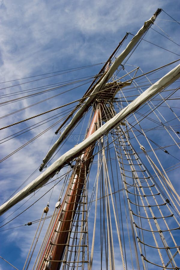 Old Wooden Mast on a Wooden Ship Stock Image - Image of line, pulley ...