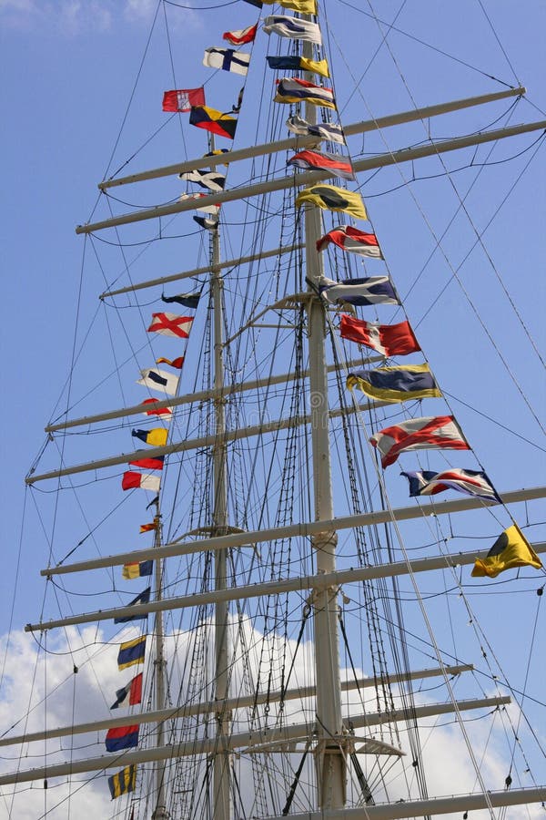 Ship's Mast With Naval Flags Stock Photo - Image of sailing, tallship ...