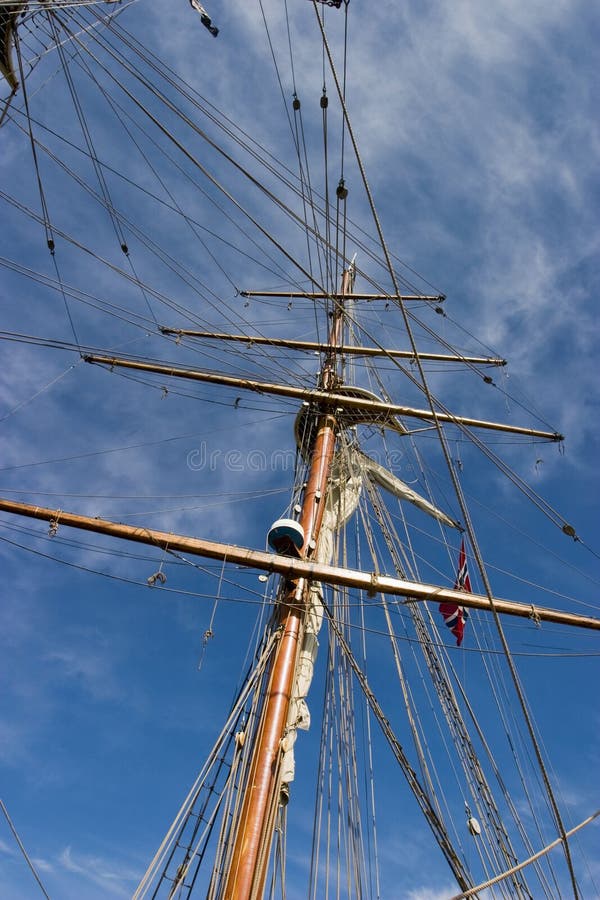Old Wooden Mast on a Wooden Ship Stock Image - Image of line, pulley ...