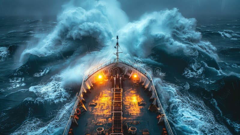 A Ship is in the Middle of a Huge Wave Stock Illustration ...