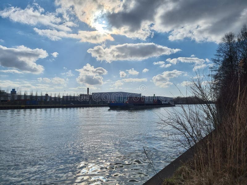 Ship on the Mittelland Canal Stock Photo - Image of reflection, canal ...