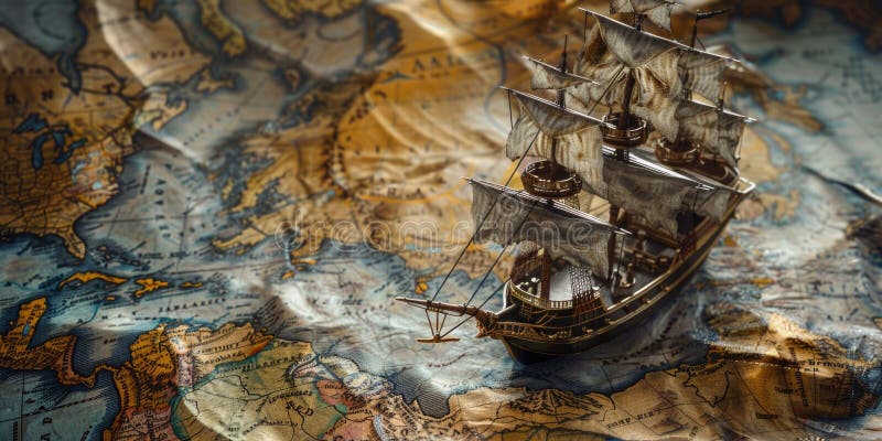 Ship Model on Map stock photo. Image of education, idea - 384037822