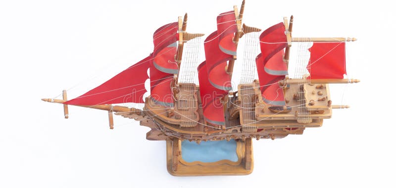 Ship Model with Red Sails Isolated Stock Image - Image of frigate ...