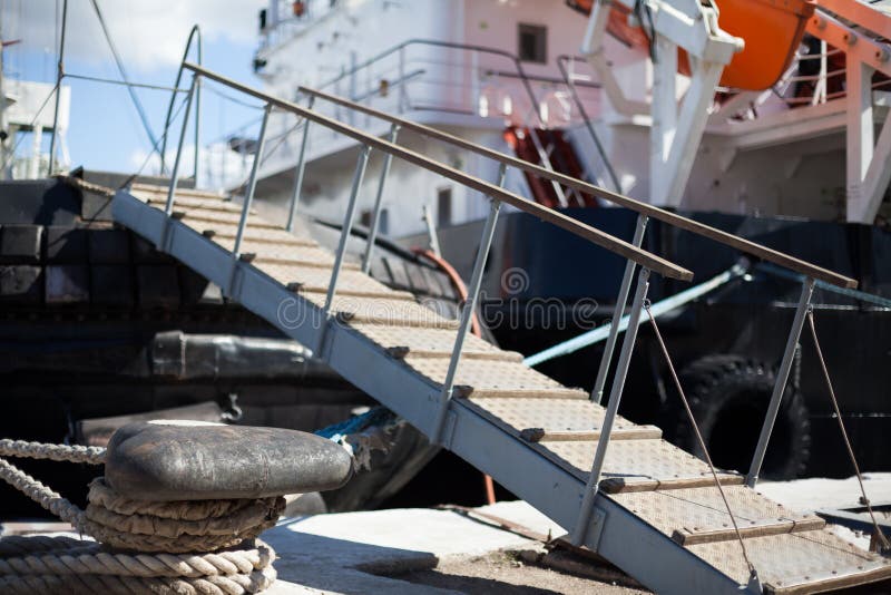 The Ship is Moored To a Dock Ladder Rope Chain Stock Photo - Image of ...