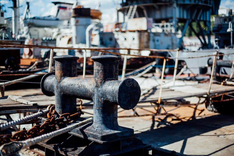 The Ship is Moored To a Dock Ladder Rope Chain Stock Image - Image of ...
