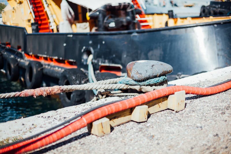 The Ship is Moored To a Dock Ladder Rope Chain Stock Photo - Image of ...