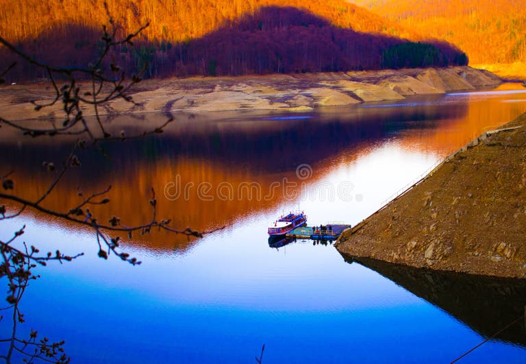 Ship on the mountain lake stock image. Image of coast - 87890941