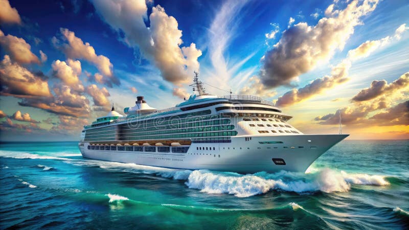 The Ship is Moving Forward, Creating Whitecaps and a Wake in Its Path ...