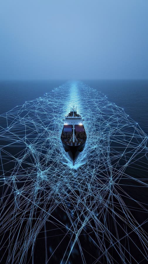 Ship Navigates Digital Sea in Stunning Visual Scene Stock Illustration ...