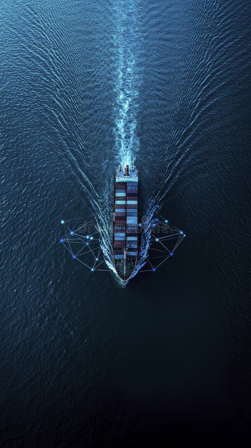 Ship Navigates Ocean with Digital Light Patterns Stock Illustration ...