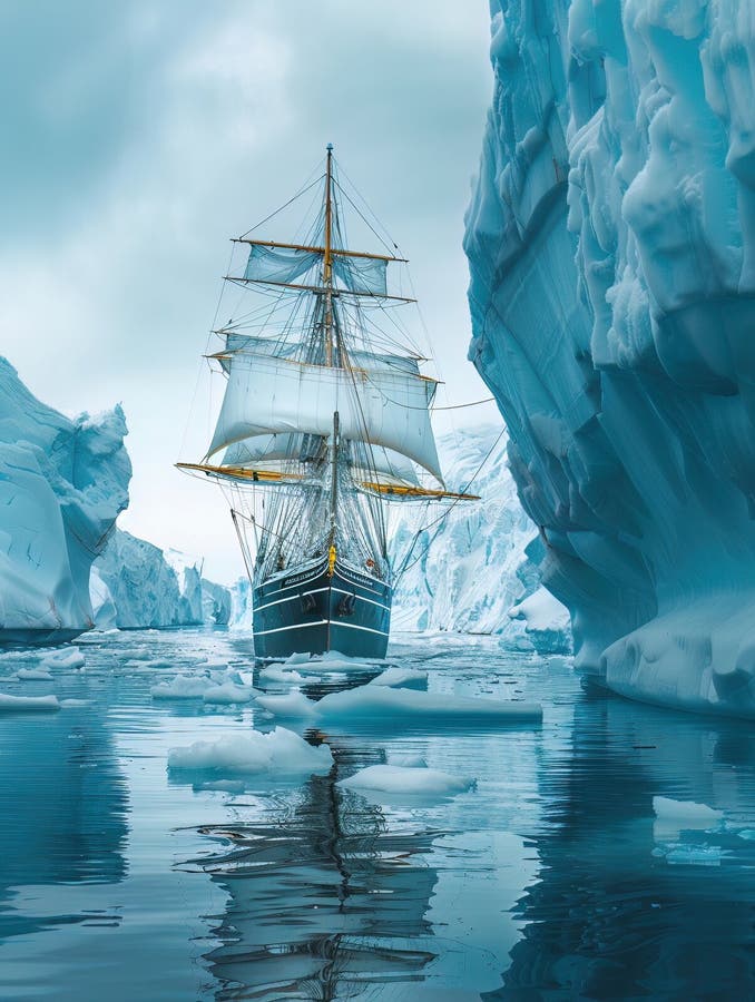 A Ship Navigating through Icebergs Illustrating the Careful and Bold ...