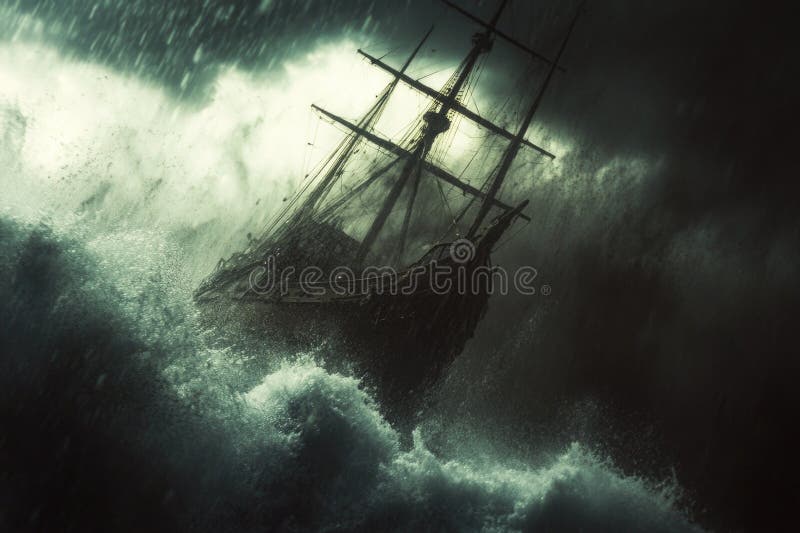 A Ship Navigating through Turbulent Waters during a Storm, Suitable for ...