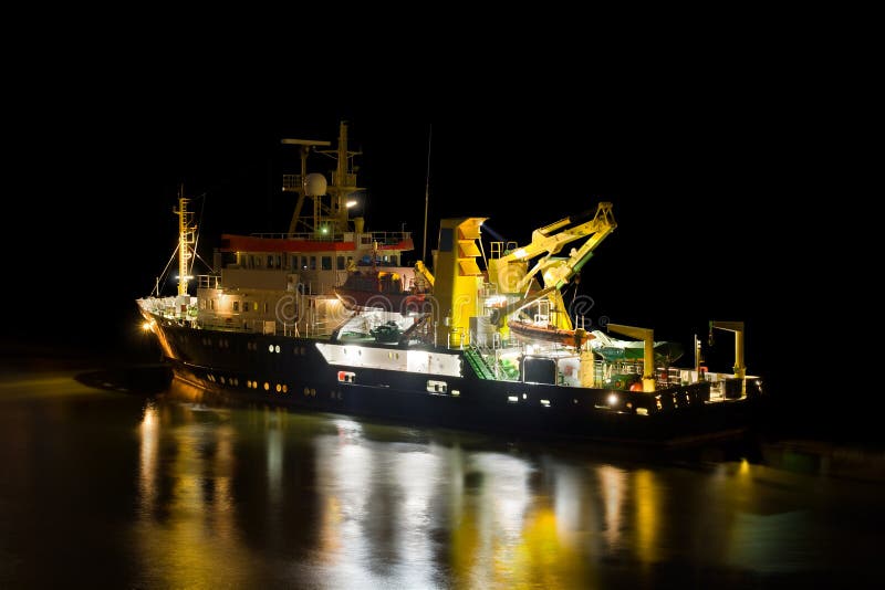Ship at night stock image. Image of crane, illuminated - 11188075