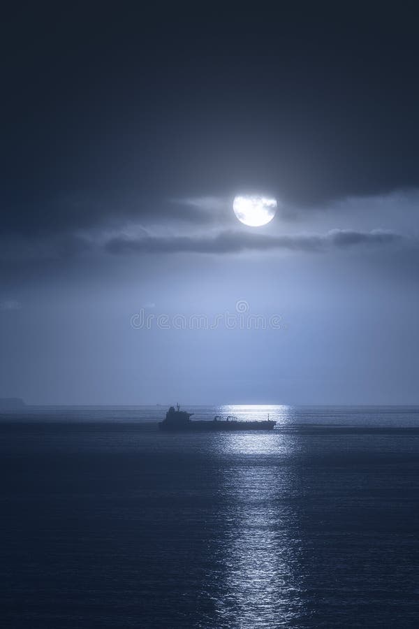 Ship at Night with Moonlight Stock Photo - Image of beautiful ...