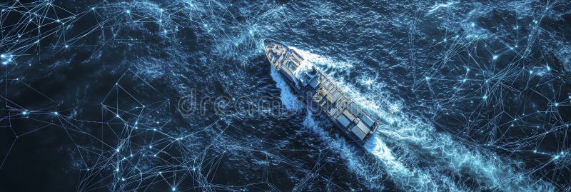 Ship on Ocean Covered with Futuristic Digital Patterns Stock ...