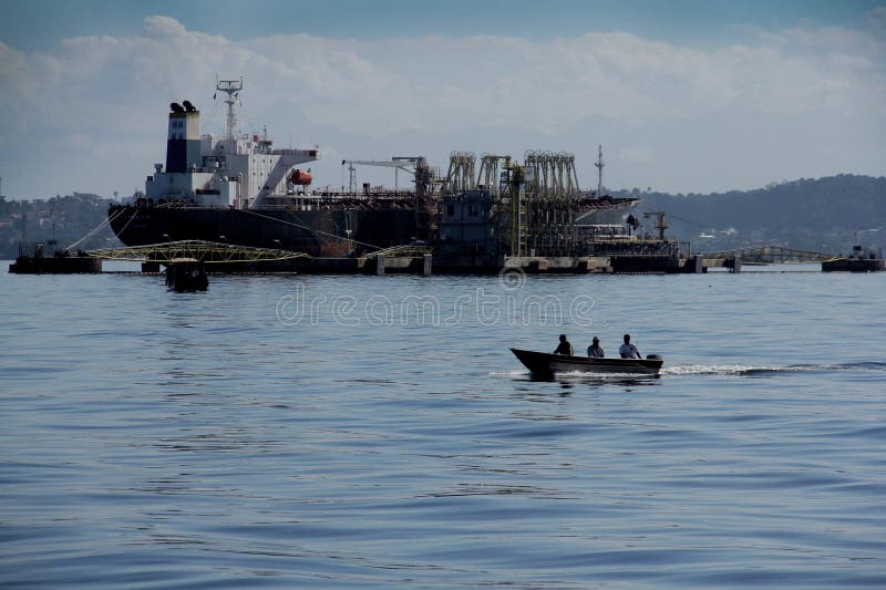 Ship at the Oil Loading and Unloading Terminal. Stock Image - Image of ...