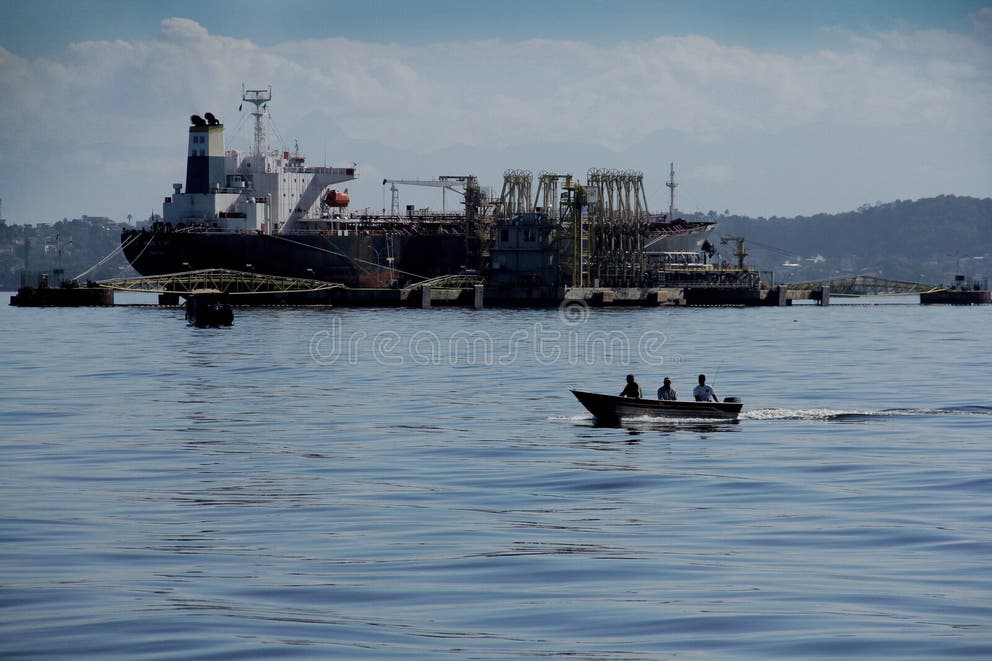 Ship at the Oil Loading and Unloading Terminal. Stock Image - Image of ...