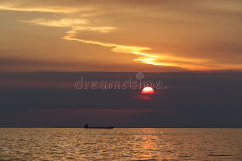 Ship in the Open Sea at Scenic Sunset in Trieste, Italy Stock Image ...