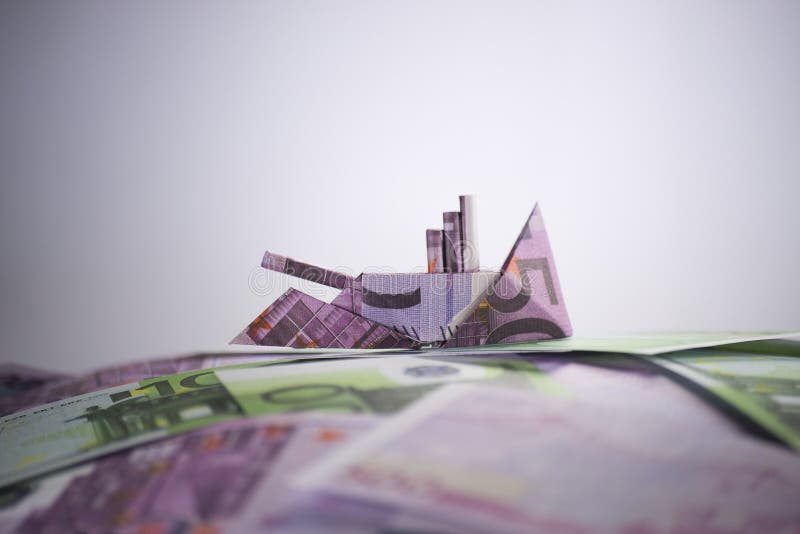 Ship origami banknotes stock photo. Image of euro, currency - 89013786