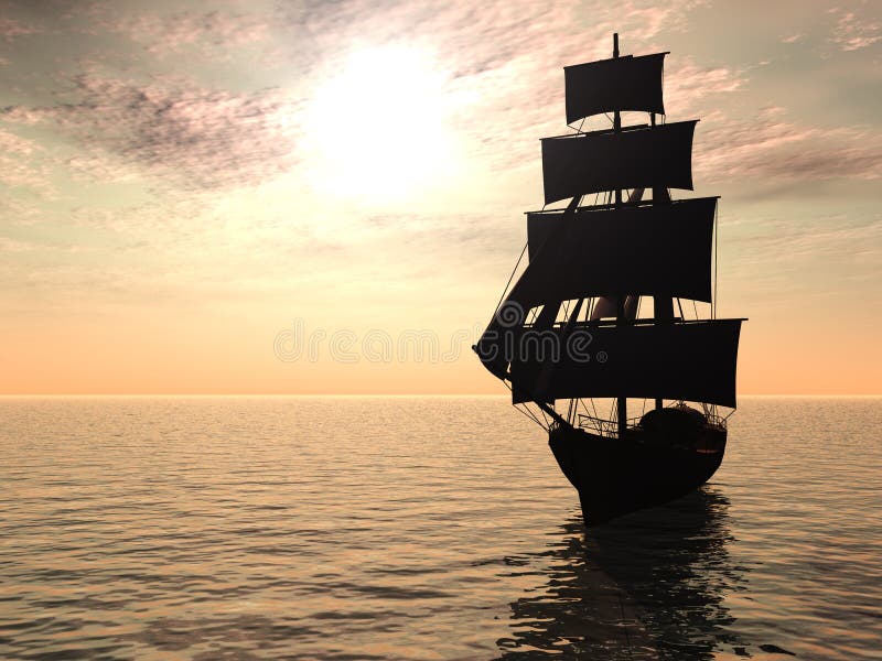 Ship Out at Sea Early Morning. Stock Illustration - Illustration of ...