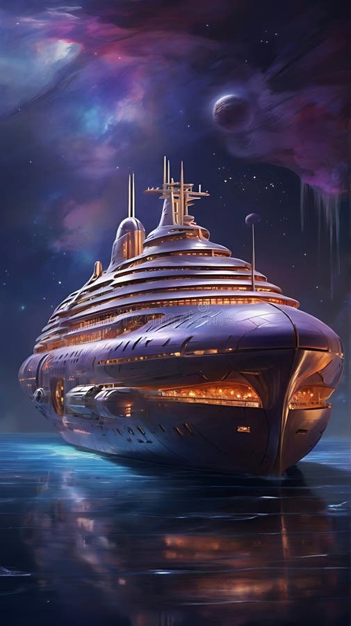 A Ship is Painted in a Blue Color with a Purple Background Stock ...