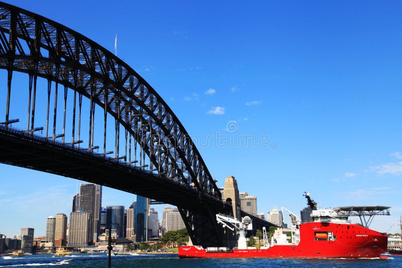 A Ship Passing through Sydney Harbour Bridge Editorial Stock Image ...
