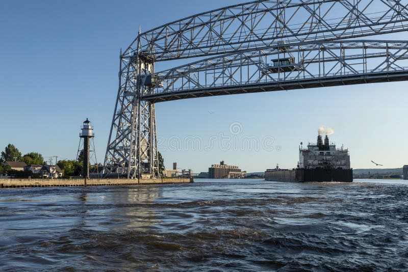 Freighter Ship Passing Under Aerial Lift Bridge Stock Photos - Free ...
