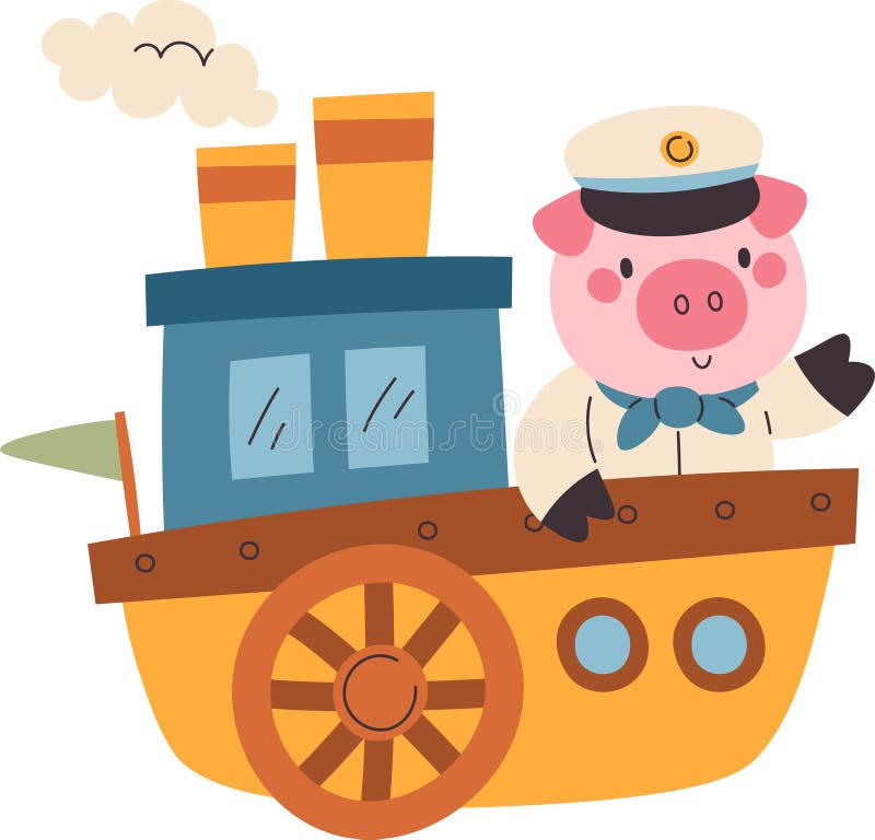 Ship with Pig Captain stock vector. Illustration of cute - 302231735