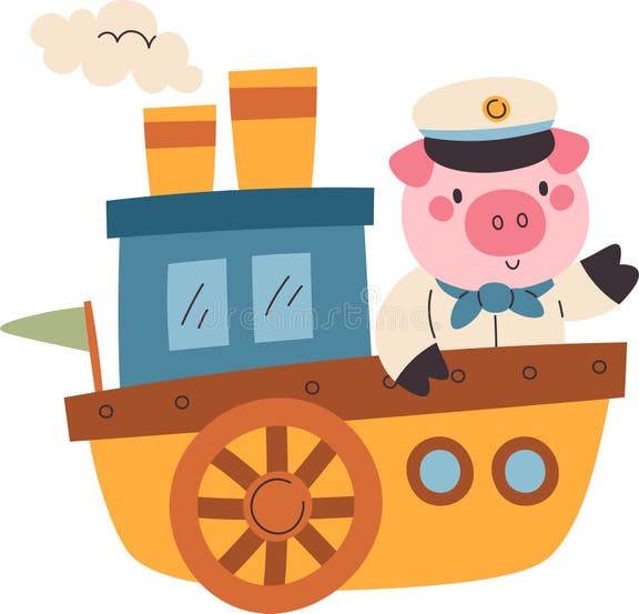 Ship with Pig Captain stock vector. Illustration of cute - 302231735