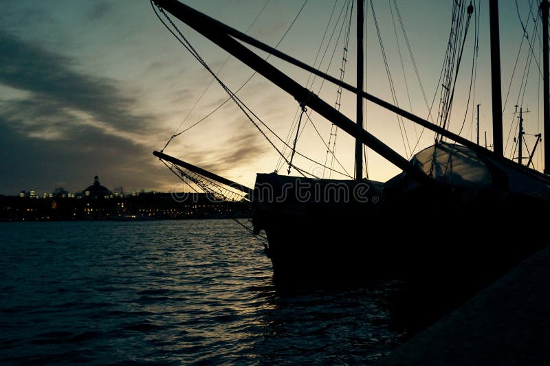 A Ship in the Port during the Evening Stock Photo - Image of retro ...
