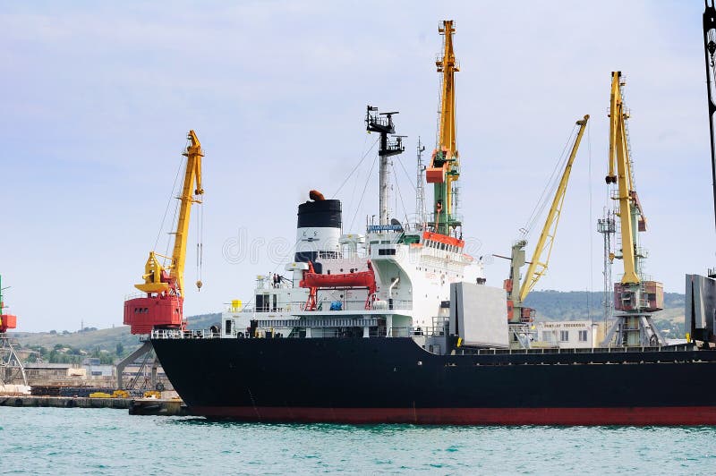 Ship in the Port Near the Pier Stock Image - Image of bulk, ship: 12369817