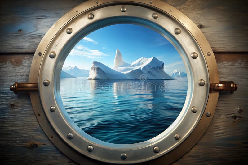 Ship Porthole with Iceberg in Ocean Behind it Stock Illustration ...