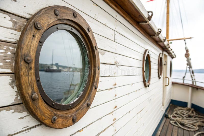 Ship Porthole on Wooden Wall, Nautical Theme Stock Illustration ...