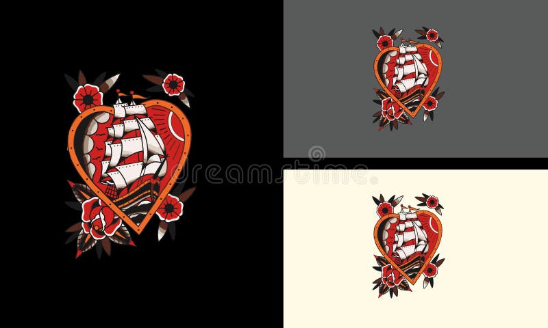 Ship with Red Rose Flowers Vector Flat Design Stock Vector ...