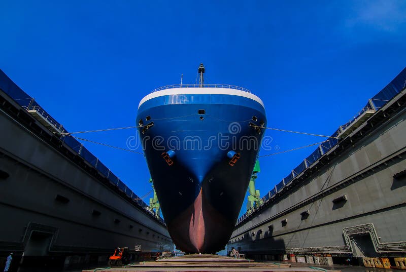 Ship repair in shipyard stock photo. Image of blue, rear - 155229756