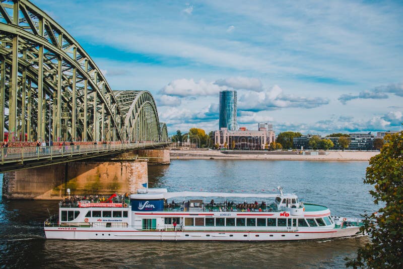 Ship in Rhine in Germany, Cologne Editorial Photography - Image of ...