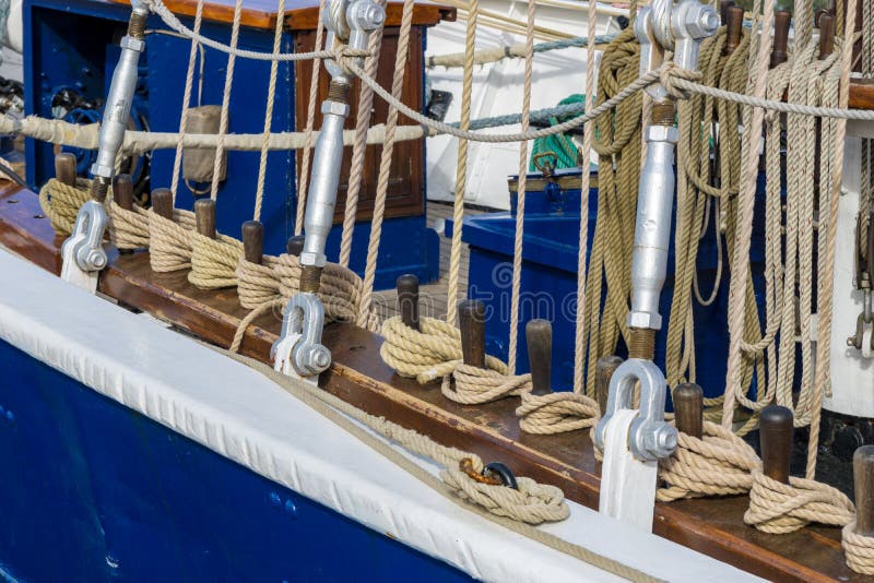 Ship with Rigging and Ropes at the Outside Stock Image - Image of white ...