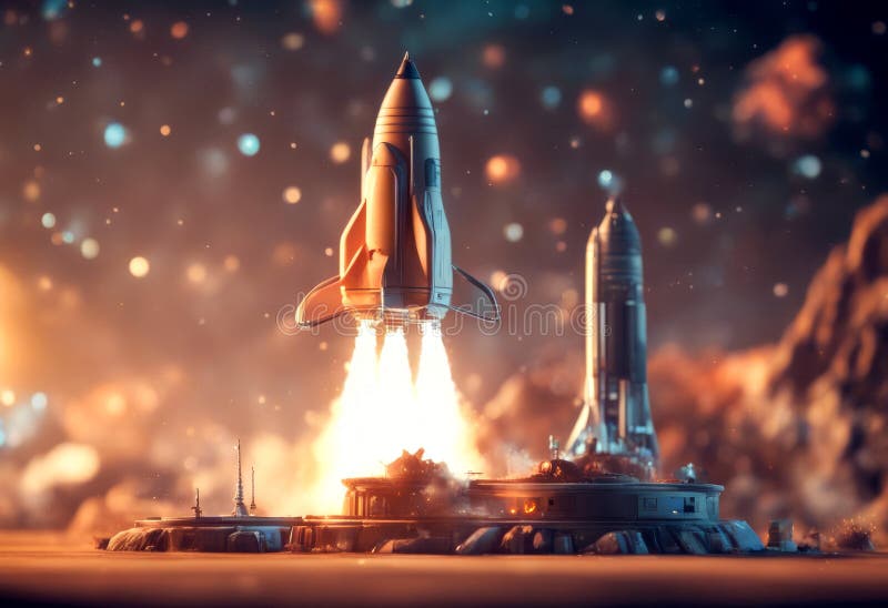 Ship Rocket Taking Cartoon Space Off Take-off Shuttle Launch Flight ...