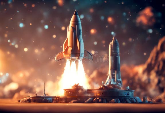 Ship Rocket Taking Cartoon Space Off Take-off Shuttle Launch Flight ...