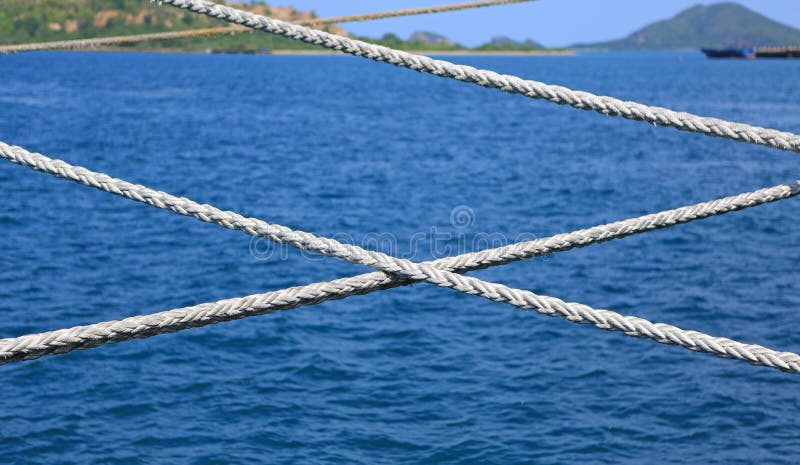 Ship Rope Against Blue Water Sea Texture Background Stock Image - Image ...