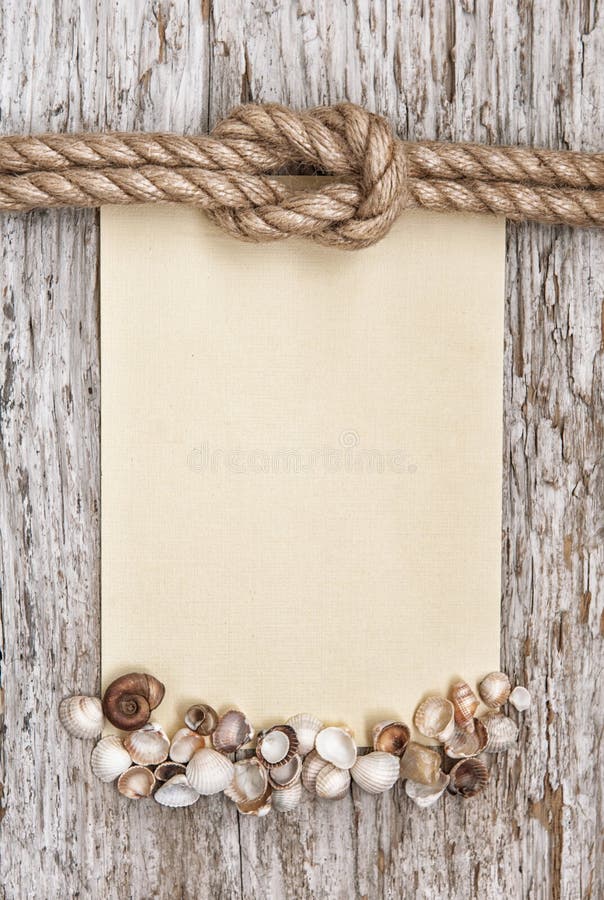 Ship Rope, Canvas, Sea Shells and Wood Background Stock Image - Image ...